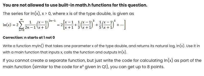 Solved You are not allowed to use built-in math.h functions | Chegg.com