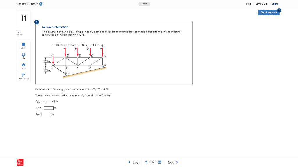 Solved Chapter 6 Trusses Help Save & Exit Submit Check my | Chegg.com