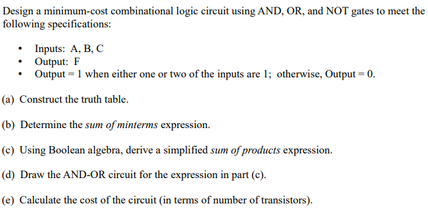 Solved Design a minimum-cost combinational logic circuit | Chegg.com