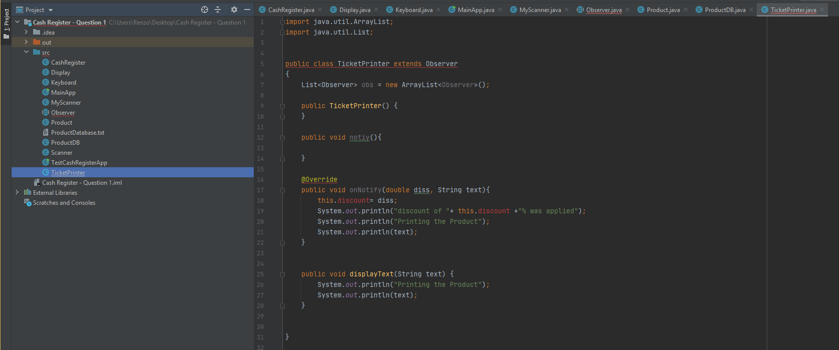 Solved Given: • CashRegister.java • Display.java • | Chegg.com