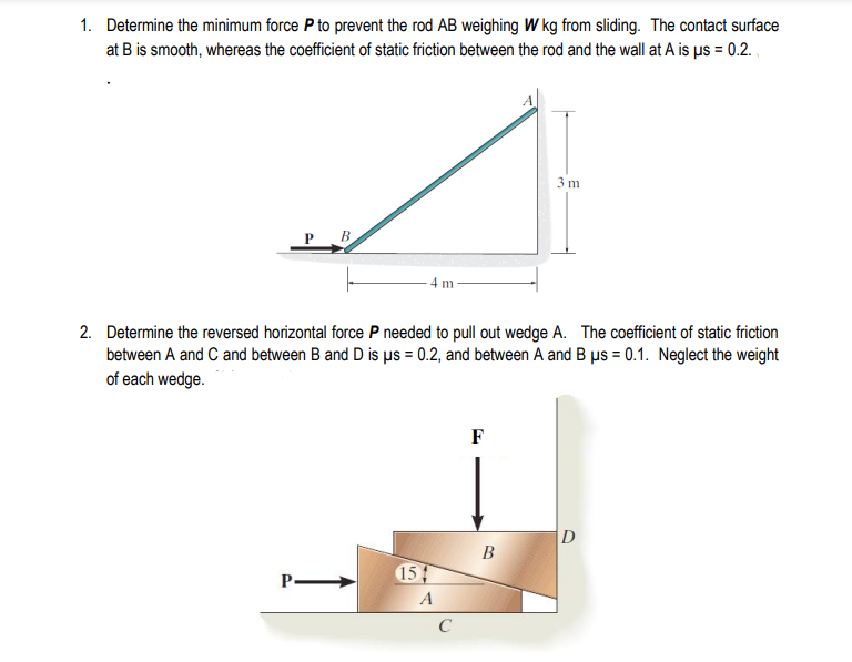 Solved 1. Determine the minimum force P to prevent the rod | Chegg.com