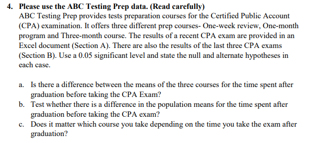 4. Please use the ABC Testing Prep data. (Read | Chegg.com