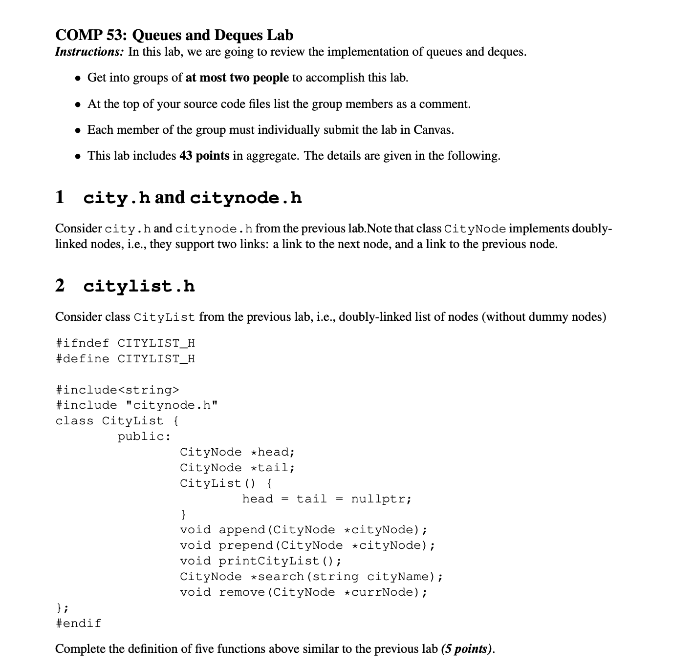 COMP 53: Queues and Deques Lab Instructions: In this | Chegg.com