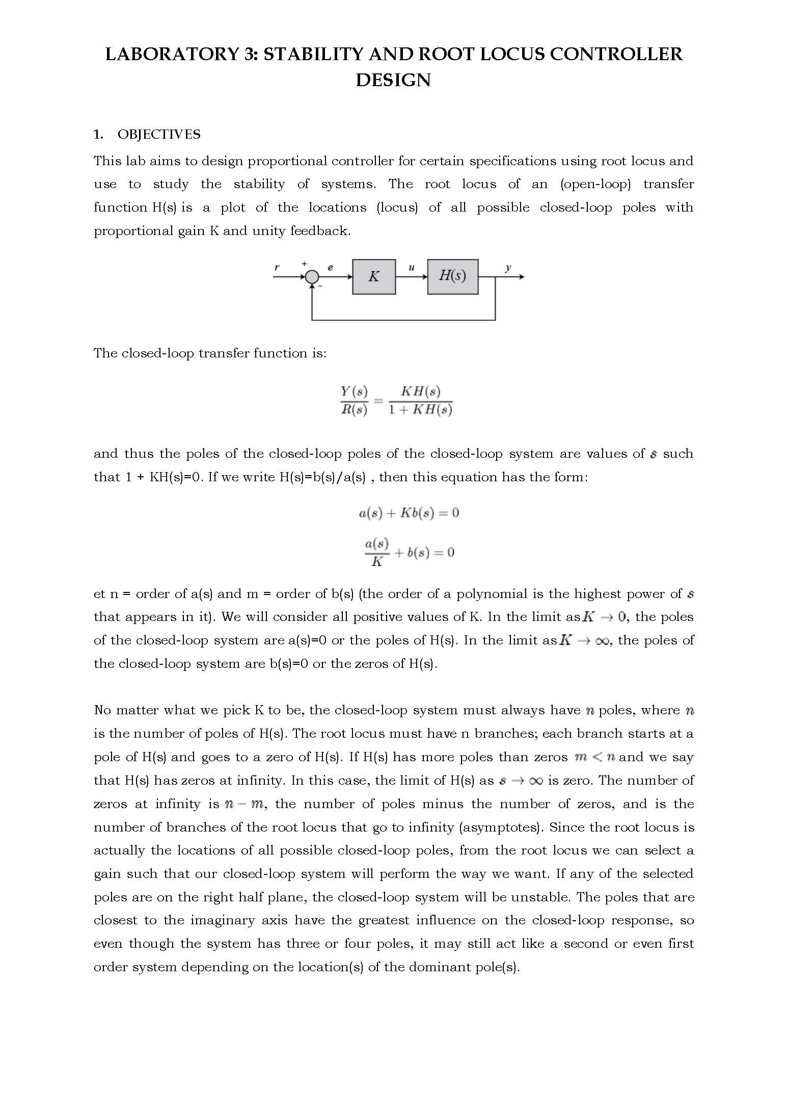 Solved LABORATORY 3: STABILITY AND ROOT LOCUS CONTROLLER | Chegg.com