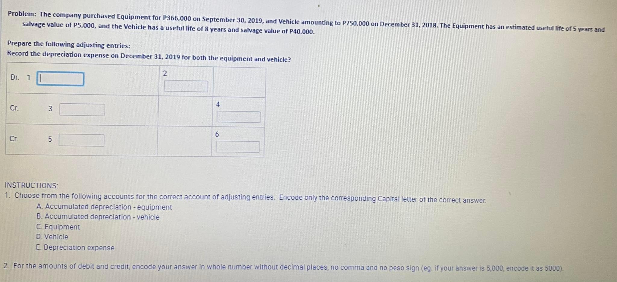 Solved Problem: The company purchased Equipment for P366,000 | Chegg.com