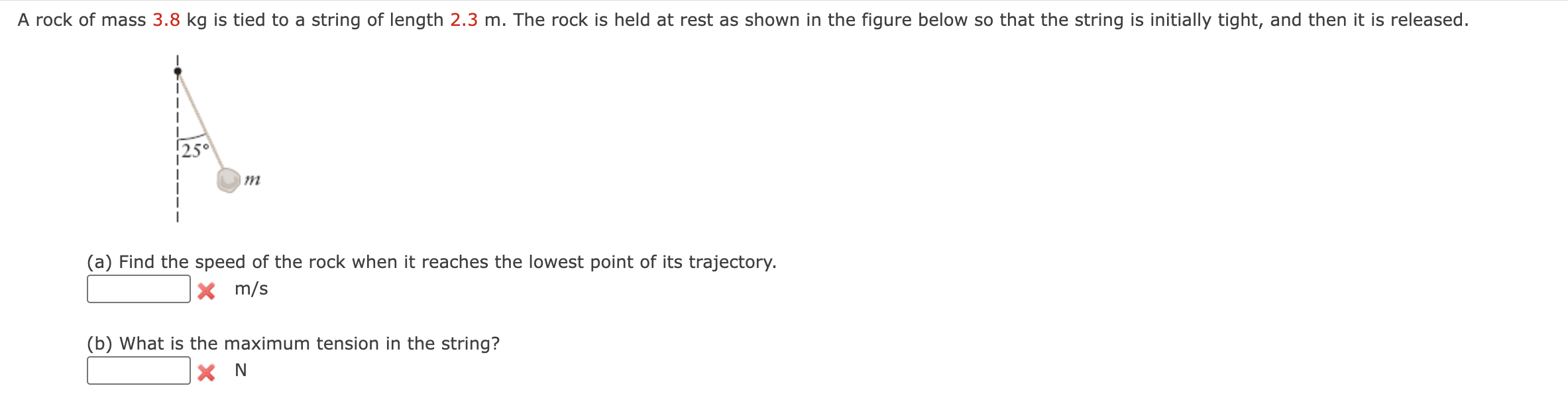 Solved A rock of mass 3.8 ﻿kg is tied to a string of length | Chegg.com