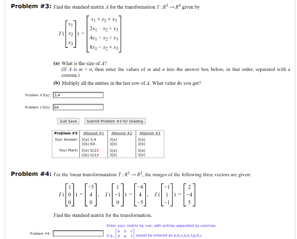 Solved Problem \#3: Find the standard matrix A for the | Chegg.com
