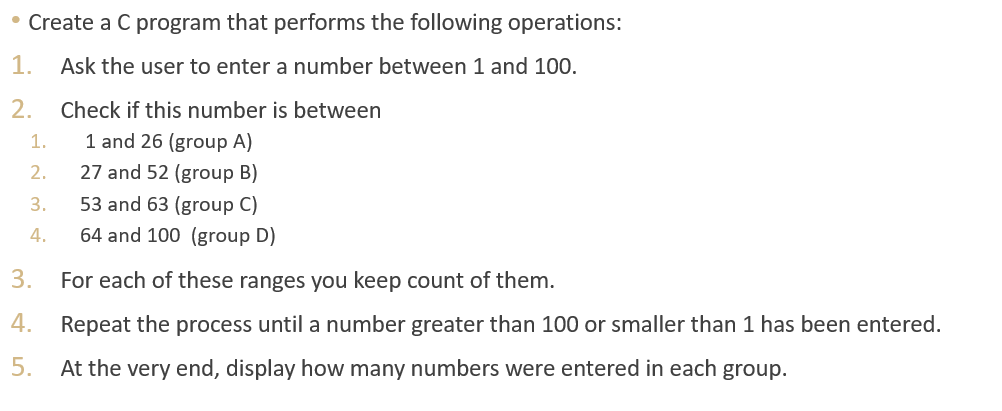 Solved • Create a C program that performs the following | Chegg.com