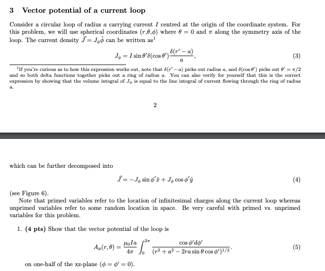 Solved 3 Vector potential of a current loop Consider a | Chegg.com