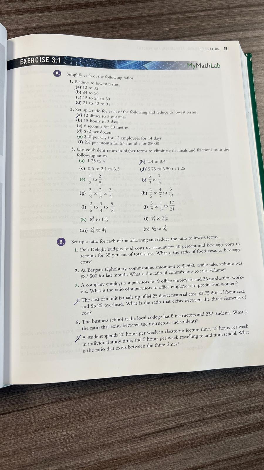 Solved A. Simplify each of the following ratios. 1. Reduce | Chegg.com