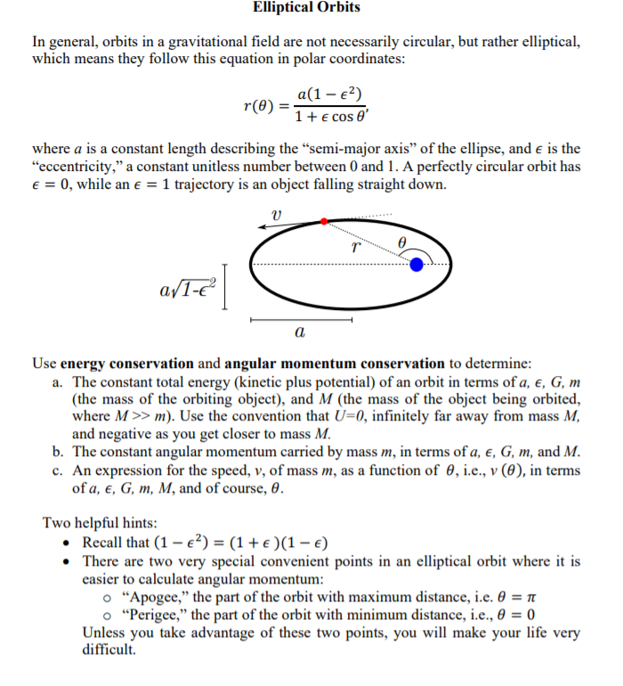Solved Elliptical Orbits In general, orbits in a | Chegg.com