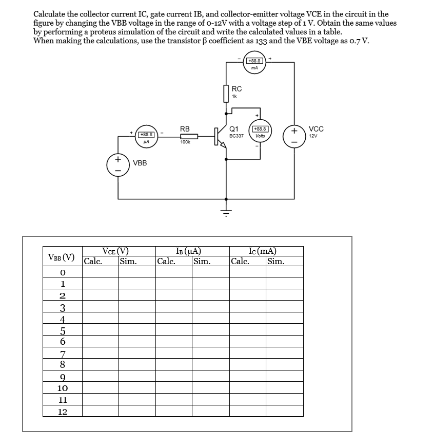 Solved Calculate the collector current IC, gate current IB, | Chegg.com