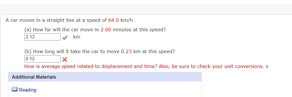 Solved A car moves in a straight line at a speed of 64.0 | Chegg.com