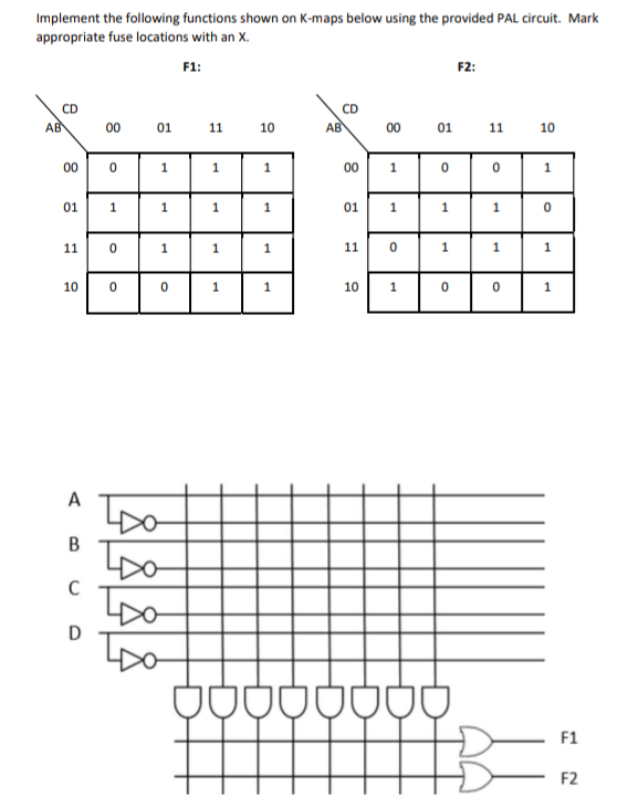 Solved Implement the following functions shown on K-maps | Chegg.com