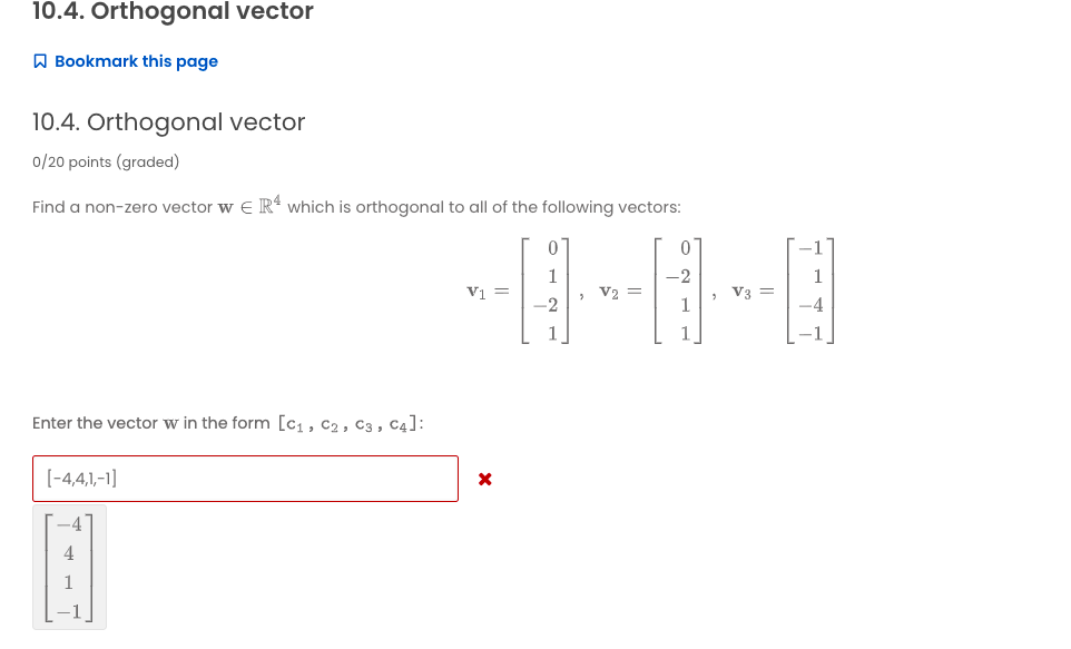Solved 10.4. Orthogonal vector Bookmark this page 10.4. | Chegg.com