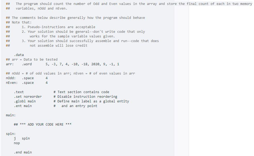 The Program Should Count The Number Of Odd 
