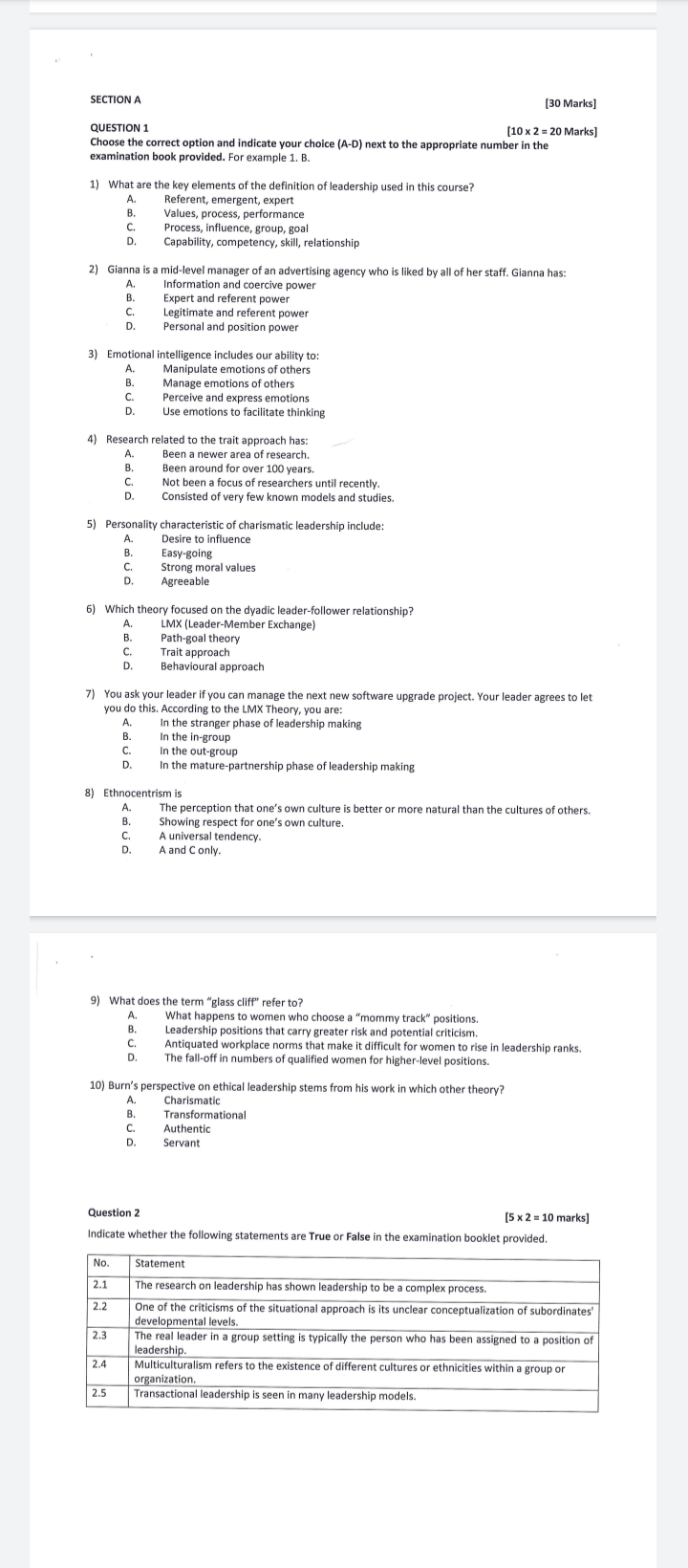 Solved SECTION A [30 Marks] QUESTION 1 Choose the correct | Chegg.com