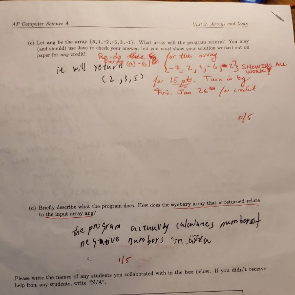 AP Computer Science A Unit : Arrays and Lists (c) Let | Chegg.com