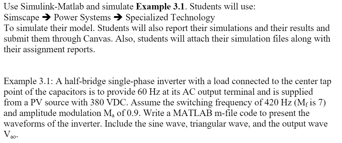 Use Simulink-Matlab and simulate Example 3.1. | Chegg.com