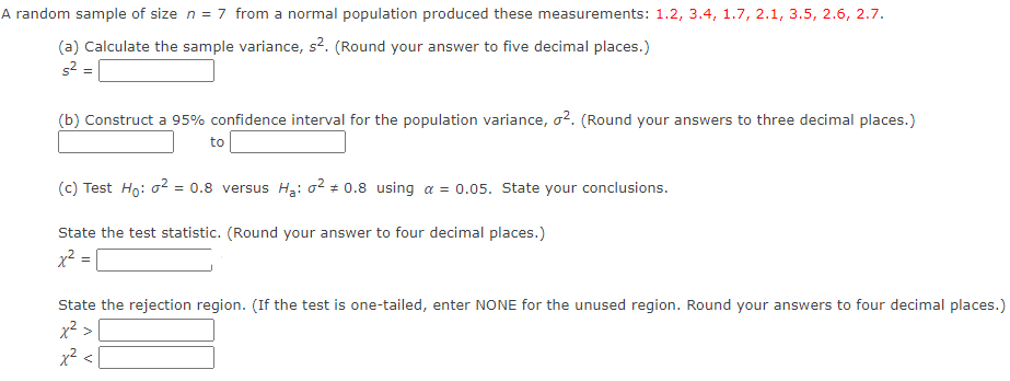 Solved random sample of size n=7 from a normal population | Chegg.com