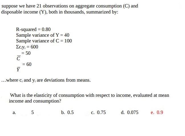 Solved suppose we have 21 observations on aggregate | Chegg.com