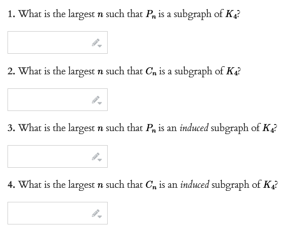 Solved 1. What is the largest n such that Pn is a subgraph | Chegg.com