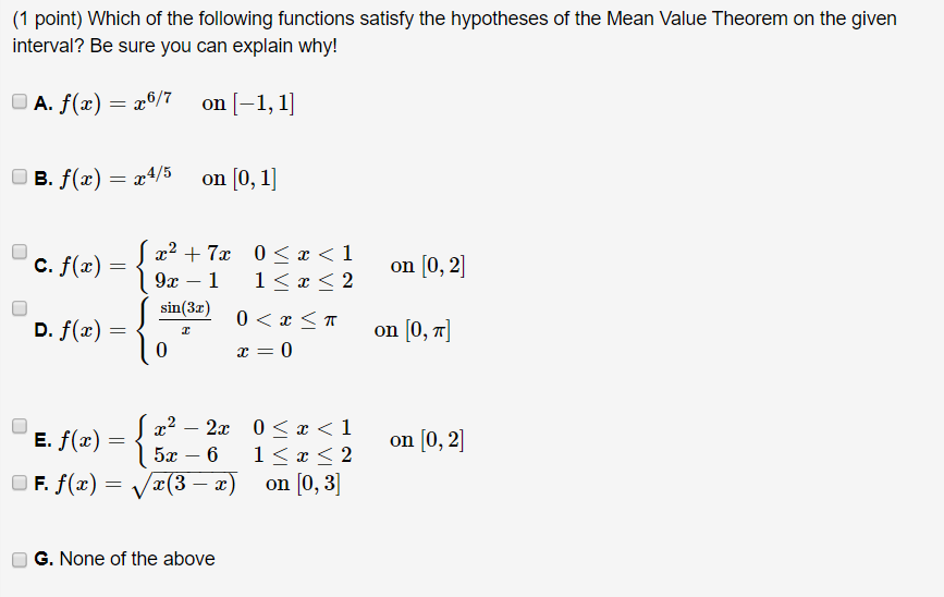 Solved (1 point) Which of the following functions satisfy | Chegg.com
