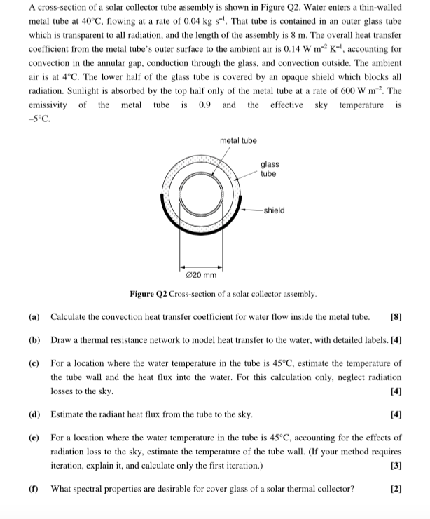 Solved A cross-section of a solar collector tube assembly is | Chegg.com