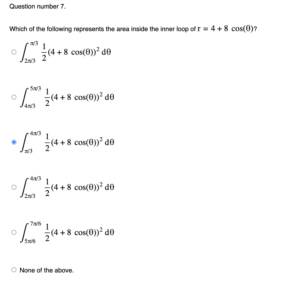 Which of the following represents the area inside the | Chegg.com