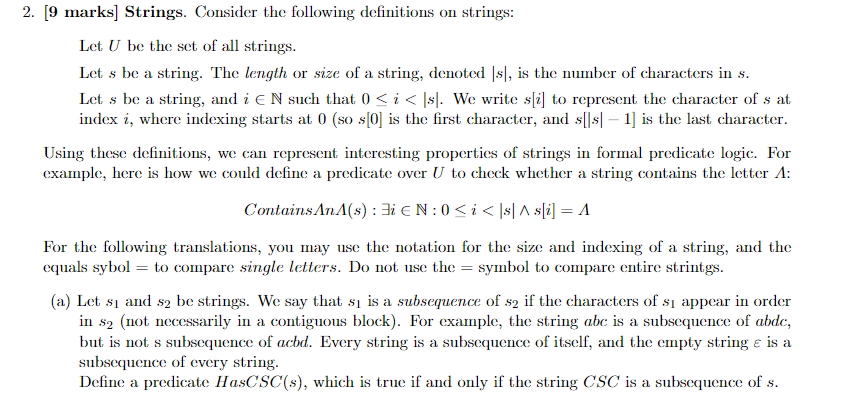 Solved 2. [9 marks] Strings. Consider the following | Chegg.com