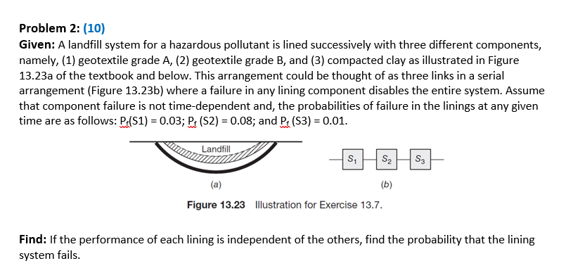 Solved Problem 2: (10)Given: A landfill system for a | Chegg.com