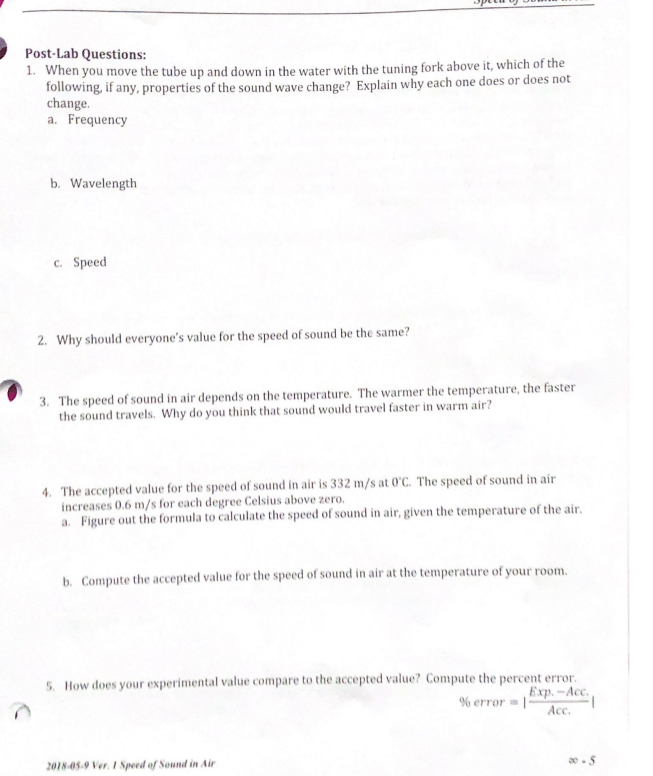 Solved Spring 2018 Speed of Sound in Air Lab You may write | Chegg.com
