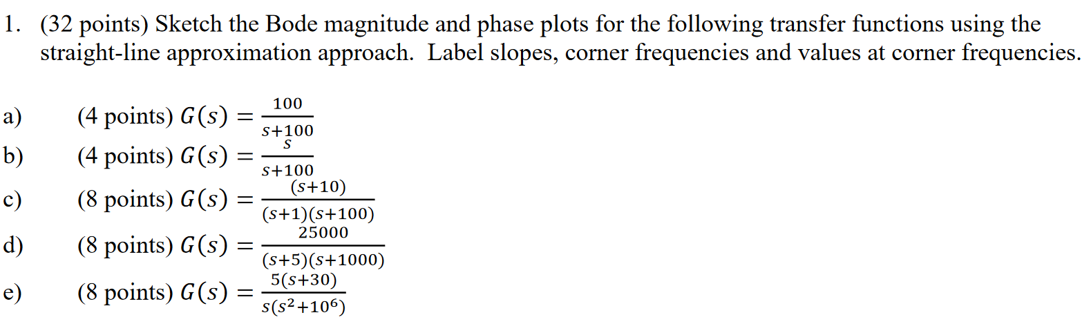 Solved 1. (32 points) Sketch the Bode magnitude and phase | Chegg.com