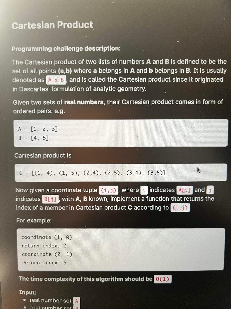 Cartesian Product Programming Challenge Description Chegg