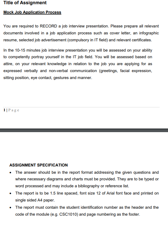Solved Title of Assignment Mock Job Application Process You | Chegg.com