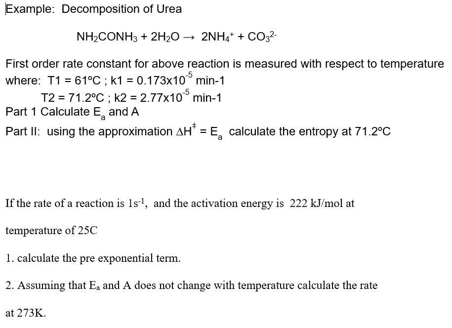 Solved Example: Decomposition of Urea NH2CONH3 + 2H2O → | Chegg.com