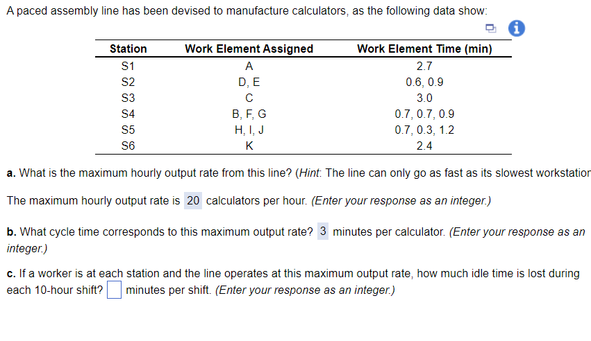 Solved A paced assembly line has been devised to manufacture | Chegg.com