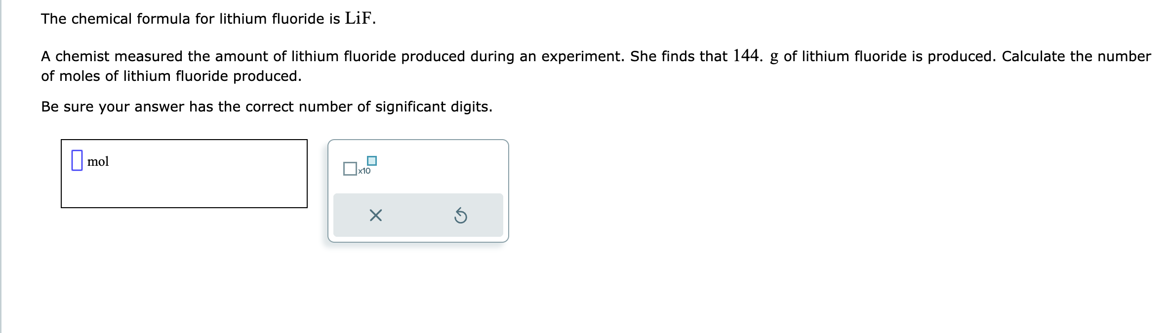 Solved The chemical formula for lithium fluoride is LiF. A | Chegg.com Solved The chemical formula for lithium fluoride is LiF. A | Chegg.com