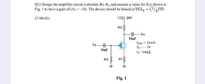 Solved Q1) Design the amplifier circuit (calculate Rs, Ro, | Chegg.com