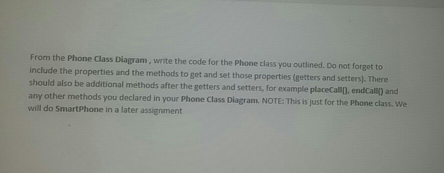 Solved Phone Class Diagram Phone -Model -Type - Weight | Chegg.com