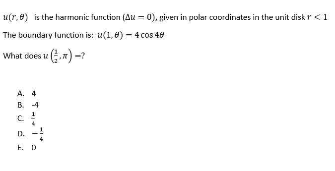 Solved u(r,θ) is the harmonic function (Δu=0), given in | Chegg.com