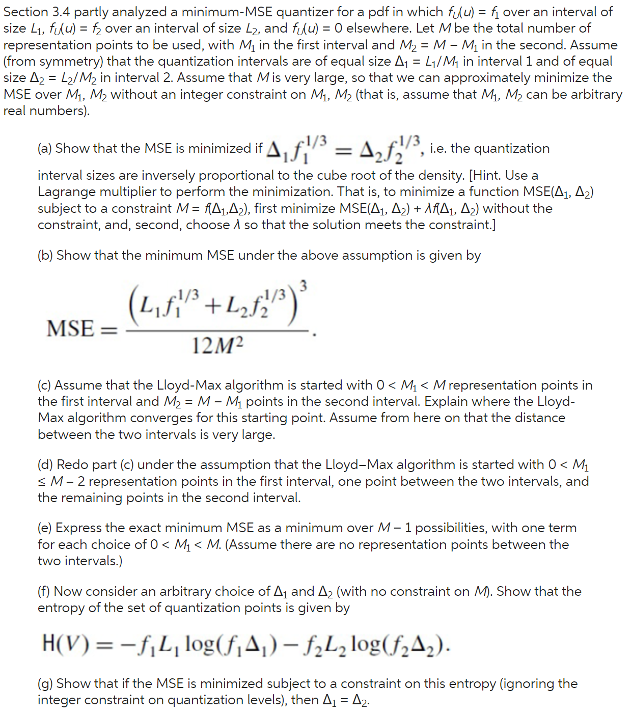 Solved Section 3.4 partly analyzed a minimum-MSE quantizer | Chegg.com