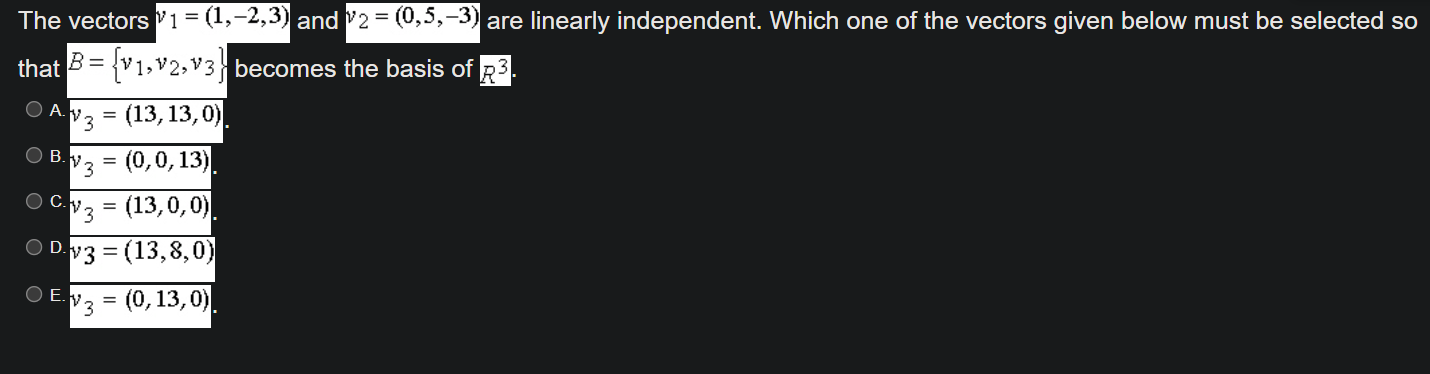 Solved The vectors 1 = (1,-2,3) and 2 = (0,5,-3) are | Chegg.com