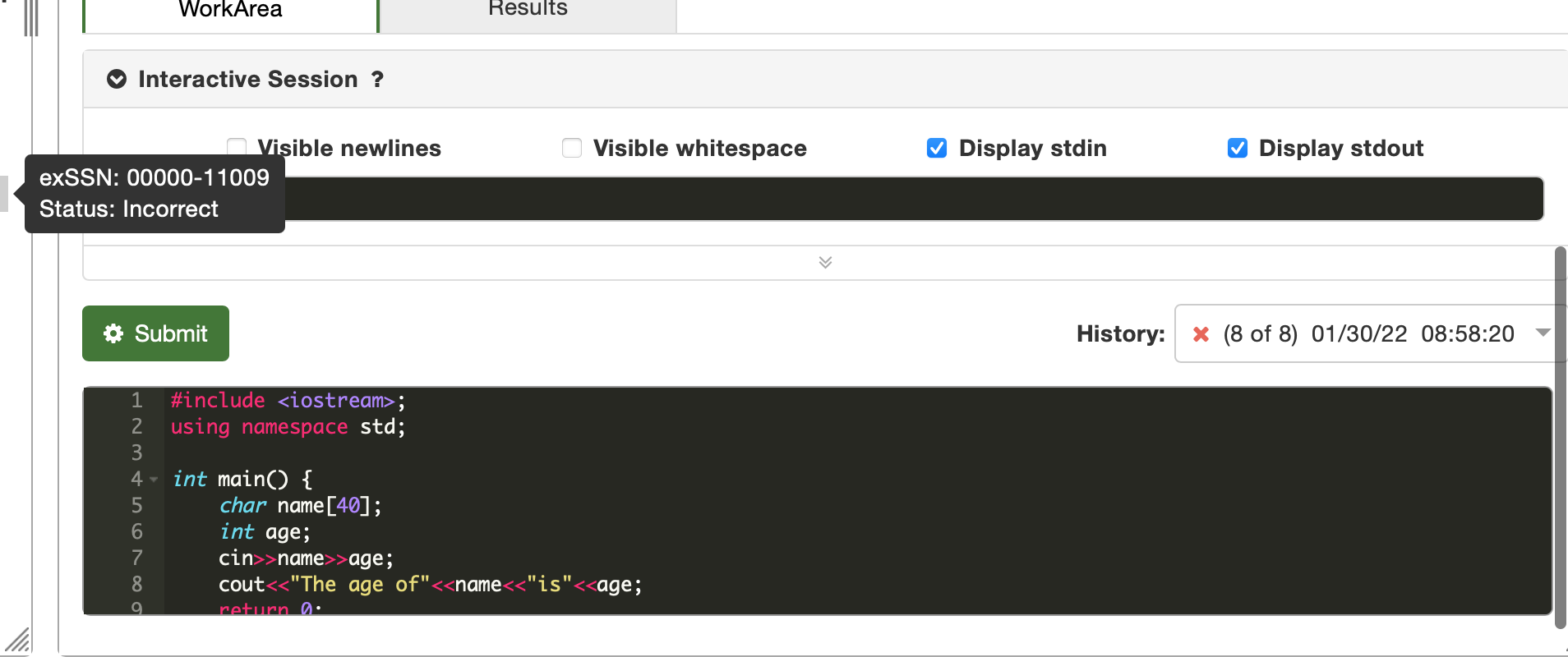 Solved WorkArea Results Instructions 3 Assume that name and | Chegg.com