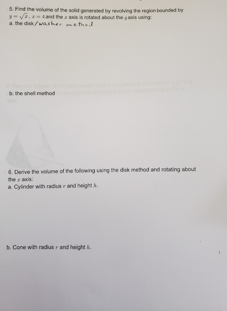 Solved 5. Find the volume of the solid generated by | Chegg.com