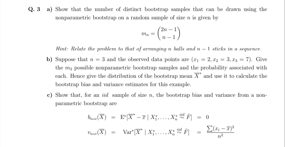 Q. 3 a) Show that the number of distinct bootstrap | Chegg.com