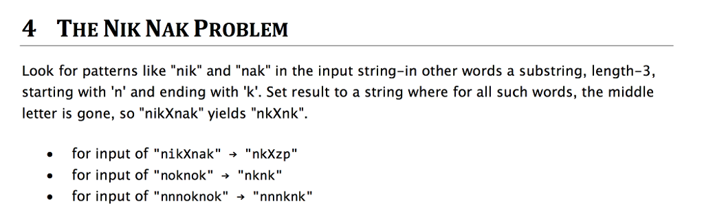 Solved 4 THE NIK NAK PROBLEM Look for patterns like "nik" | Chegg.com