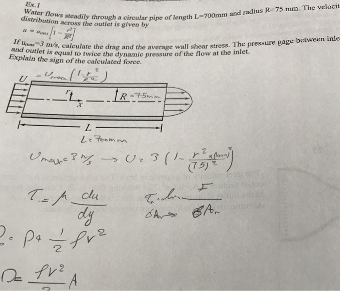 Solved Ex.1 Water flows steadily through a circular pipe of | Chegg.com