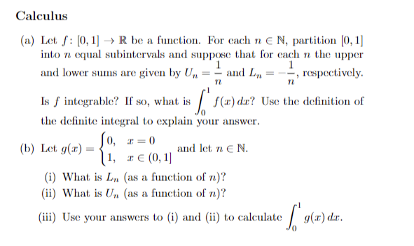 Solved (a) Let f:[0,1]→R be a function. For each n∈N, | Chegg.com