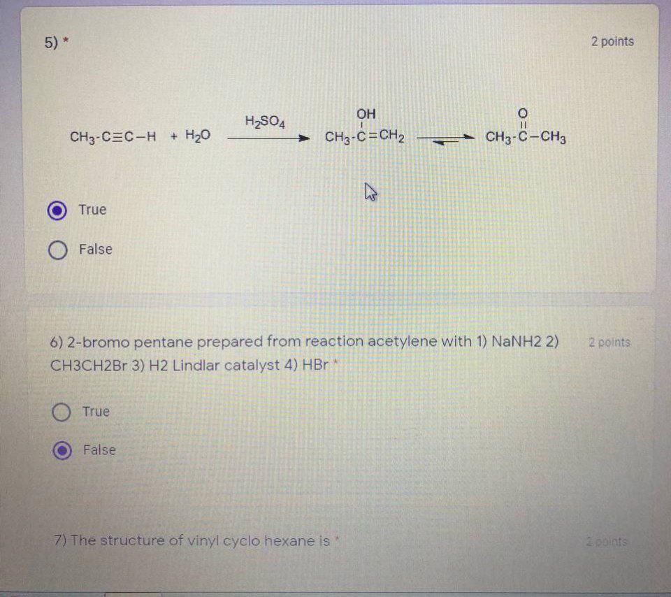 Solved 5) * 2 points OH H2SO4 → CH3-C=CH2 O=0 CH3-CEC-H + | Chegg.com
